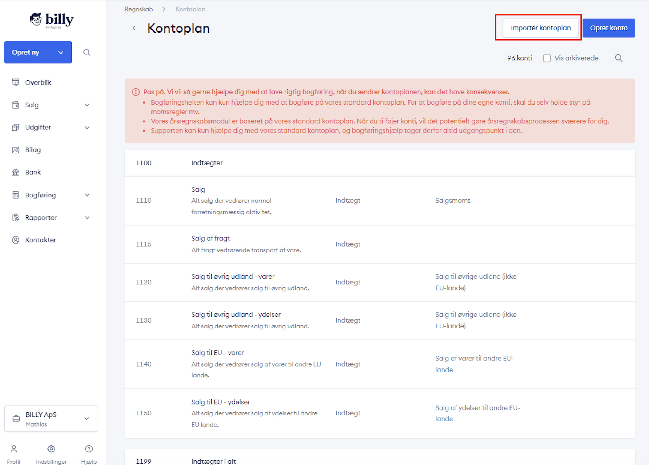 Sådan konfigurer du kontoplanen i Billy