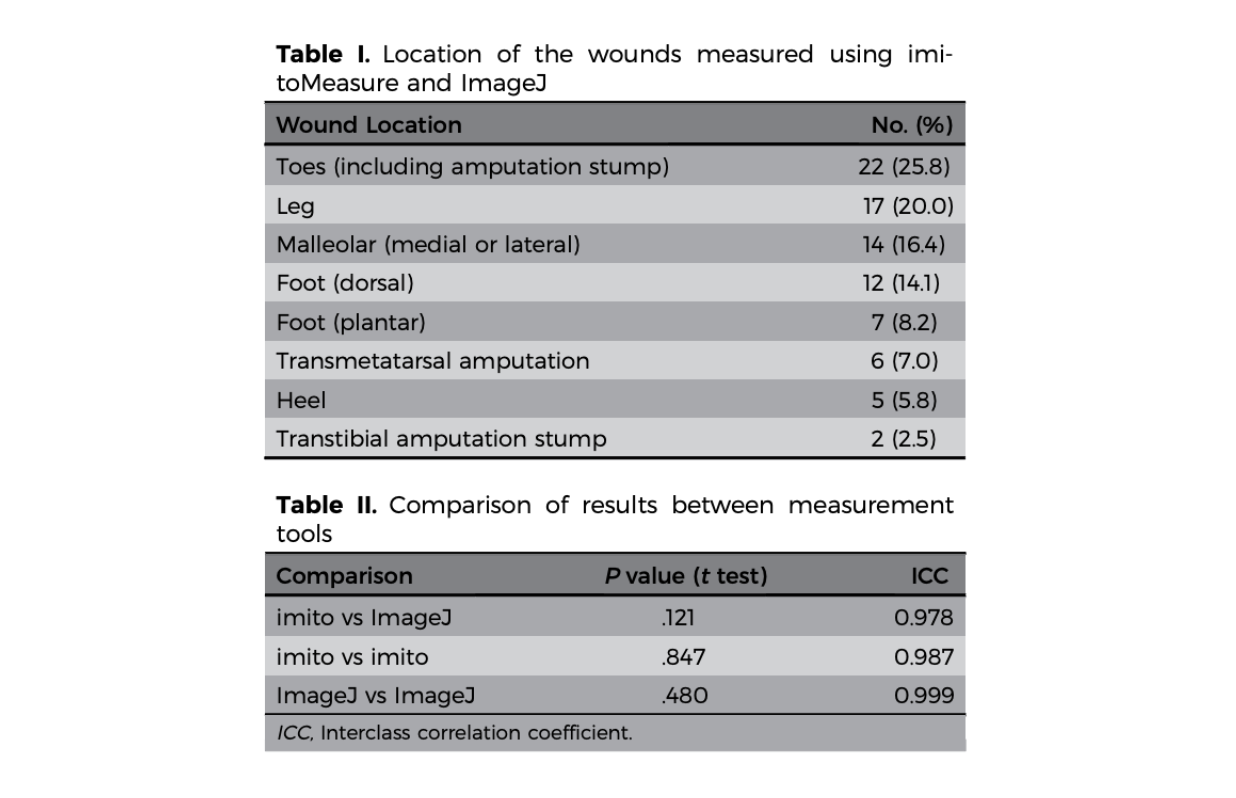 ImageJ vs. wound measurement tool imito - Biagioni et al.