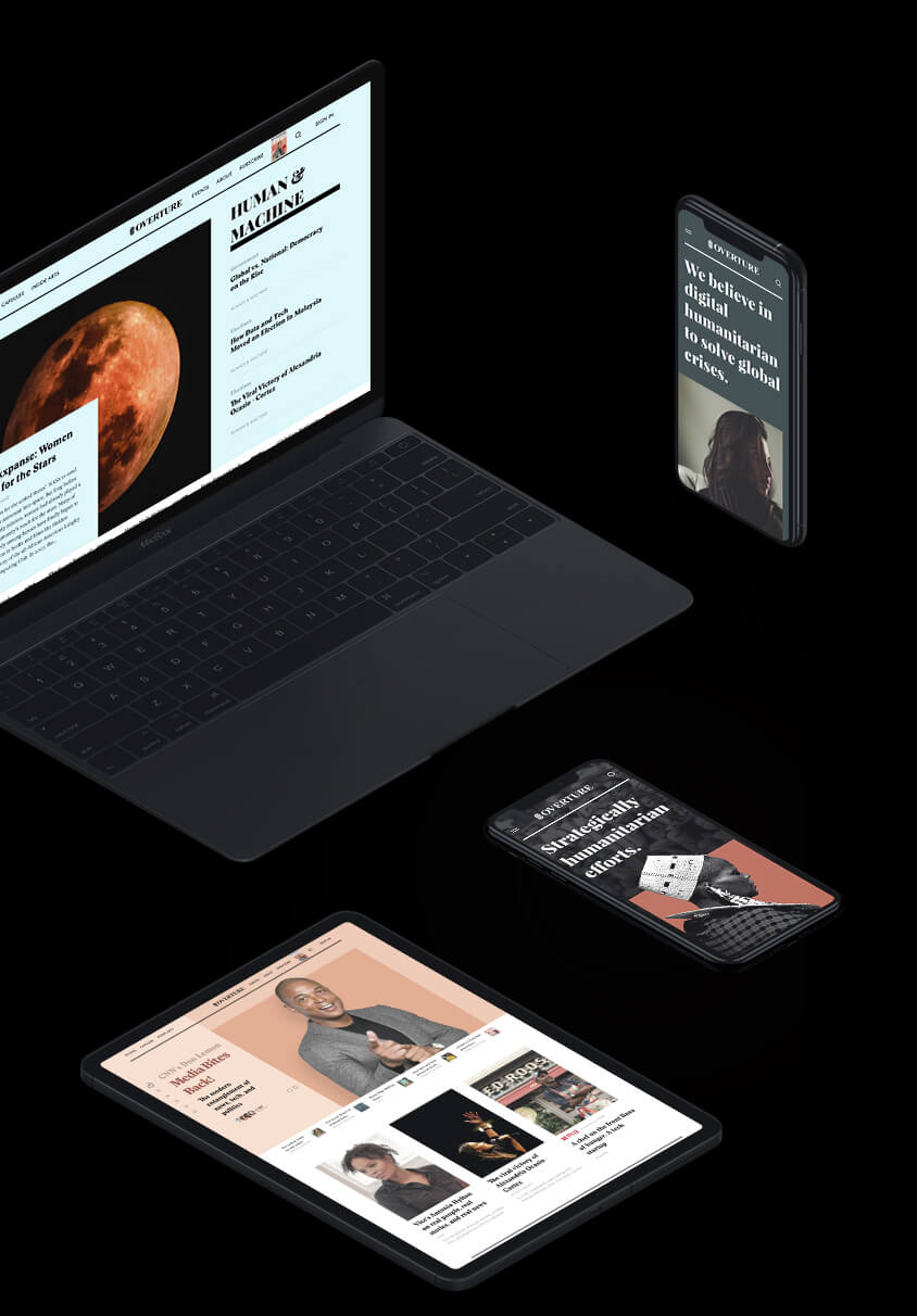 The Overture website displayed in multiple devices.